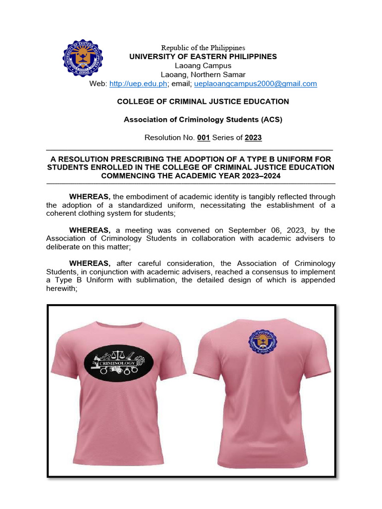 CCJE - Resolution of The TYPE B UNIFORM | PDF | Criminology | Crimes