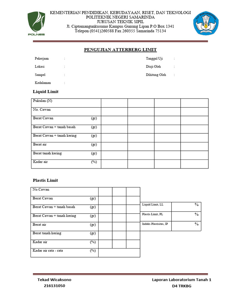 Form Atterberg Limit | PDF