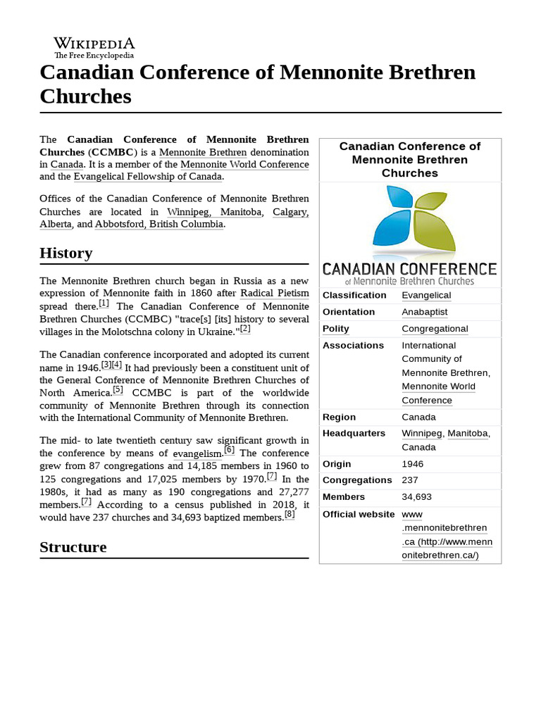 Canadian Conference of Mennonite Brethren Churches | PDF | Christian ...