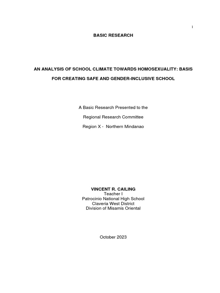 An Analysis of School Climate Towards Homosexuality: Basis For Creating ... An Analysis of School Climate Towards Homosexuality: Basis For Creating ...