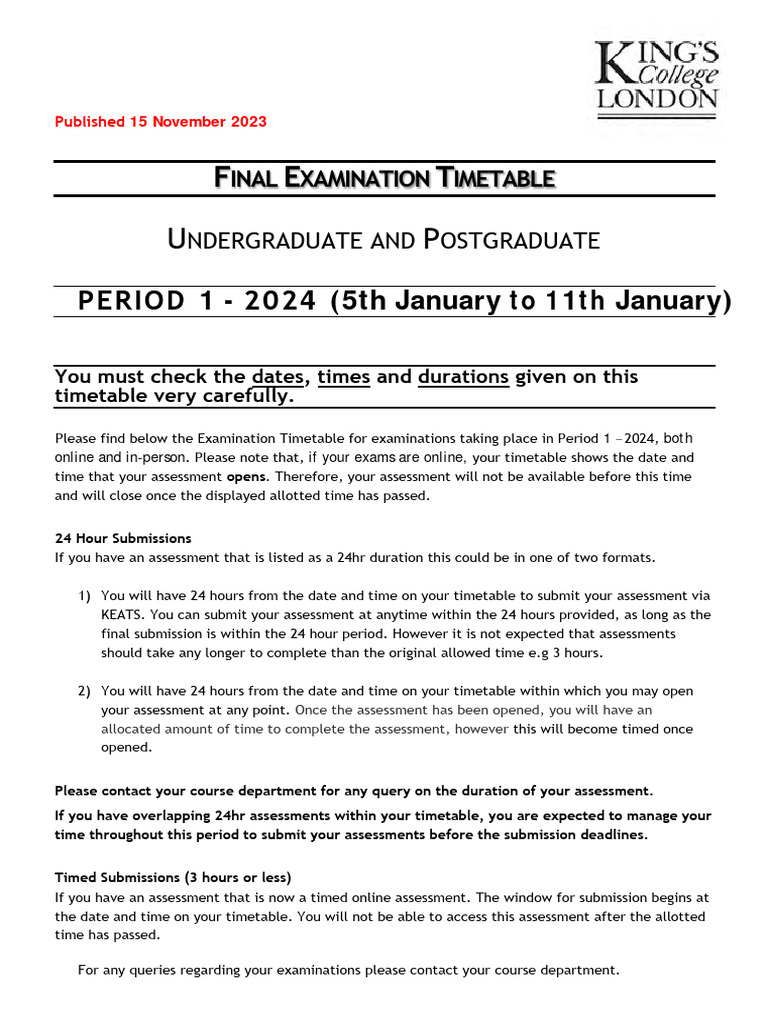 p1 2024 Final Exam Timetable | PDF | Biomedical Engineering | Physiology