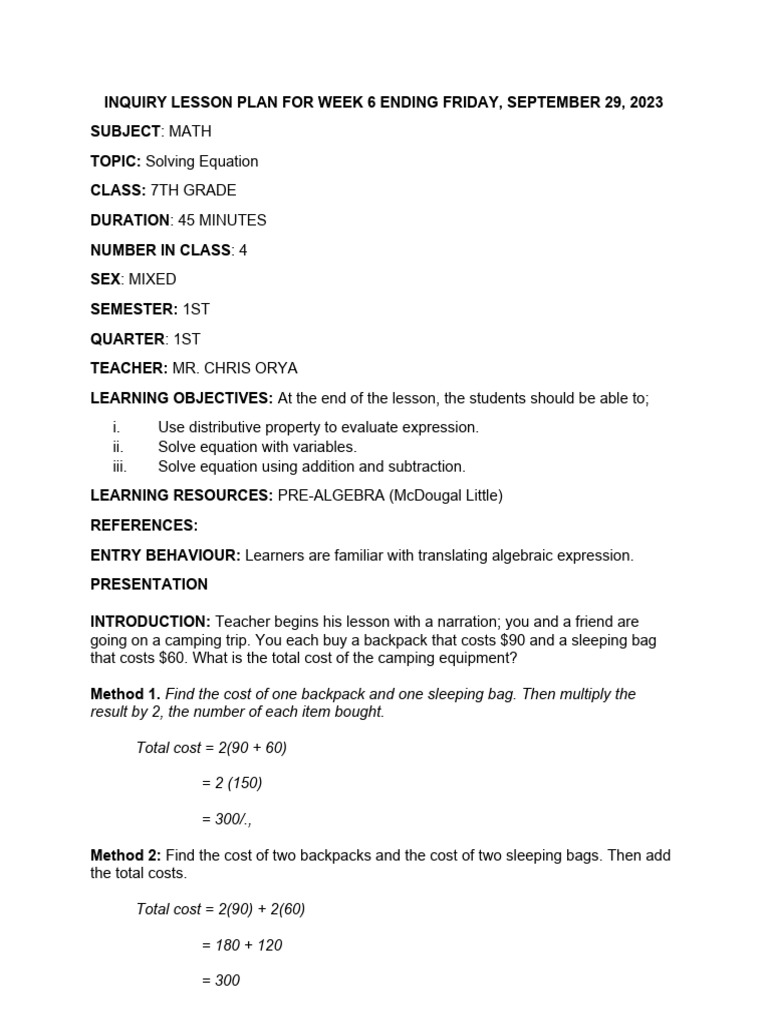 Math Week 6 Seventh Grade | PDF | Equations | Mathematics