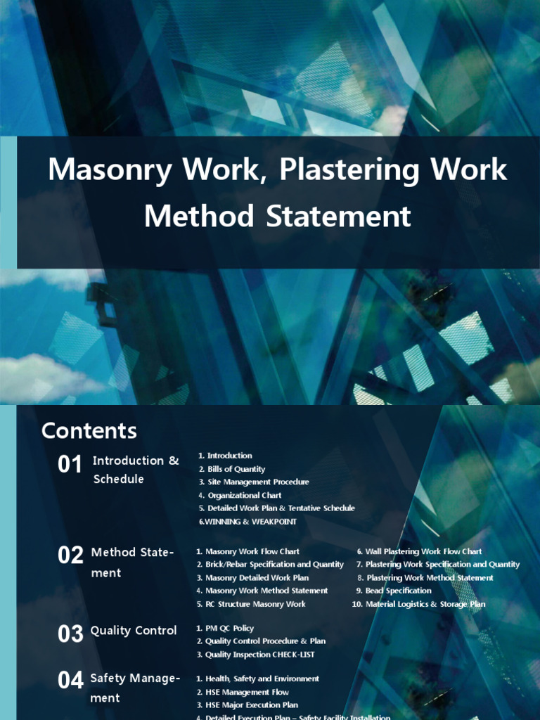 Masonry and Plastering Work Method Statement | PDF