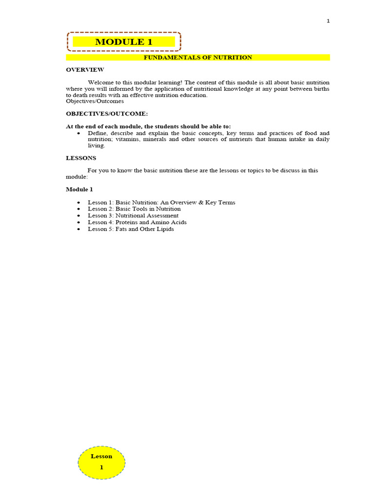 Fundamentals of Nutrition Module | PDF | Fat | Nutrients