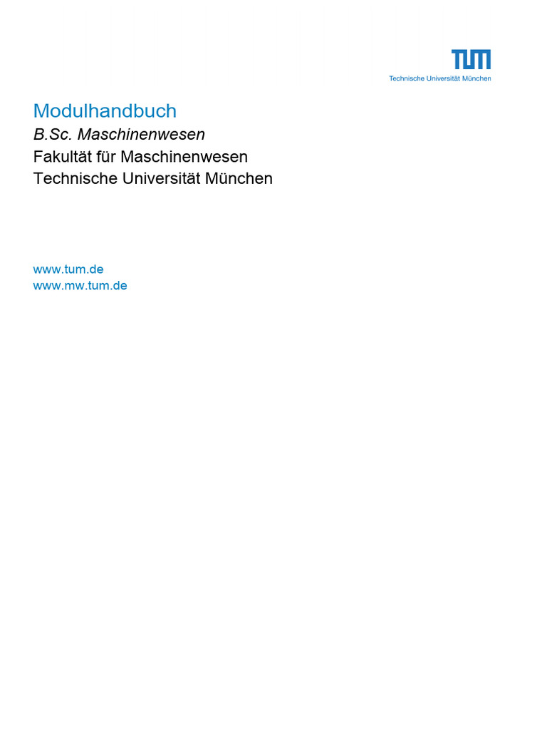 Modulhandbuch Fakultat Fur Maschinenwesen BSC MW W2017-2 | PDF
