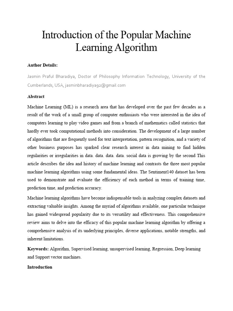 3.popular Machine Learning Algorithm | PDF | Machine Learning | Deep Learning
