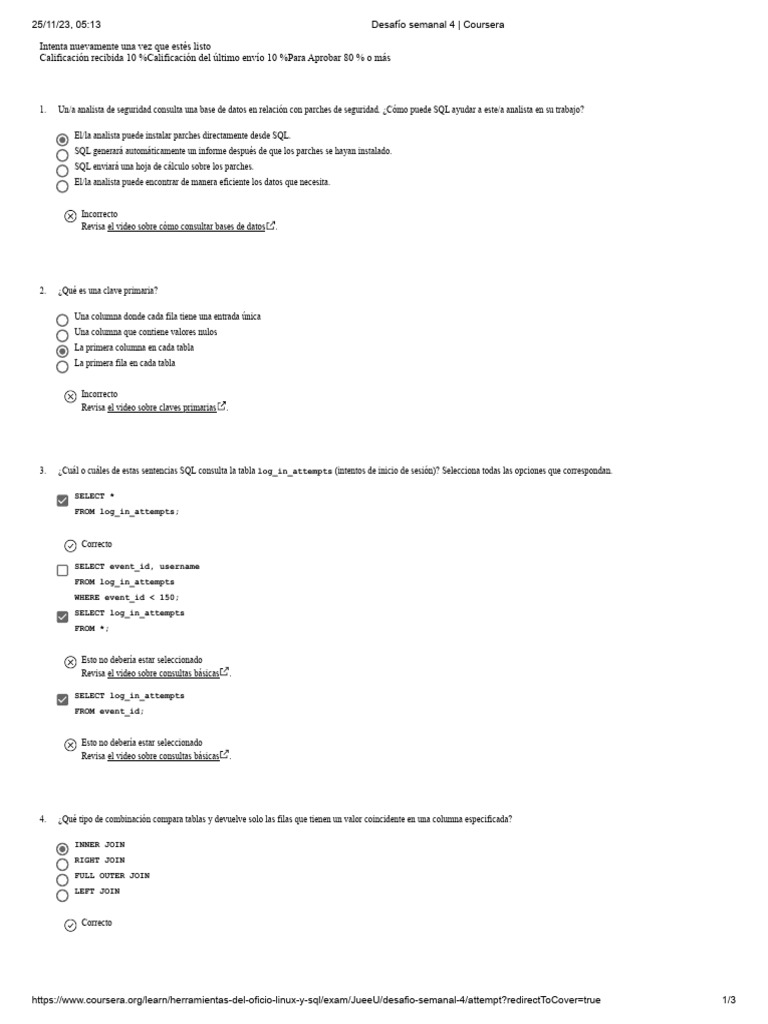 Desafío Semanal 4 - Coursera | PDF | SQL | Datos de computadora