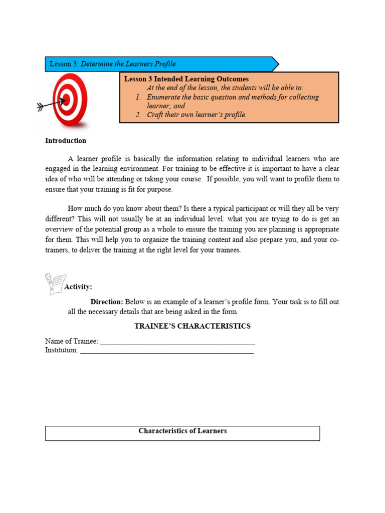 Module 1 Lesson 3 Determine The Learners Profile | PDF | Learning ...