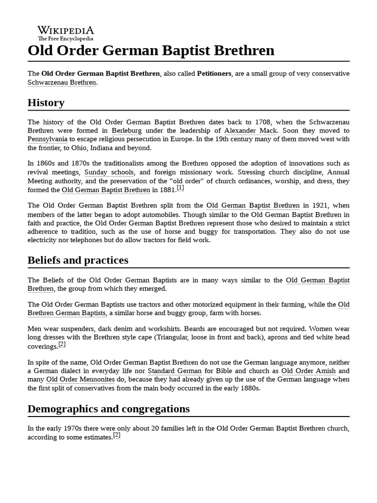 Old Order German Baptist Brethren | PDF | Arminianism | Christian Pacifism