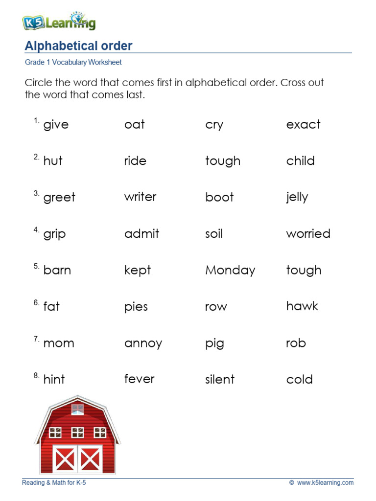 1st Grade Alphabetical Order 2 | PDF