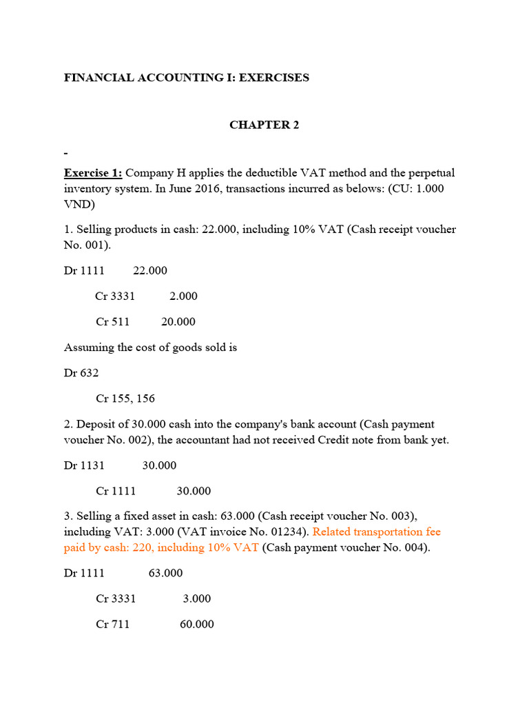 Financial Accounting I Exercises | PDF | Depreciation | Value Added Tax