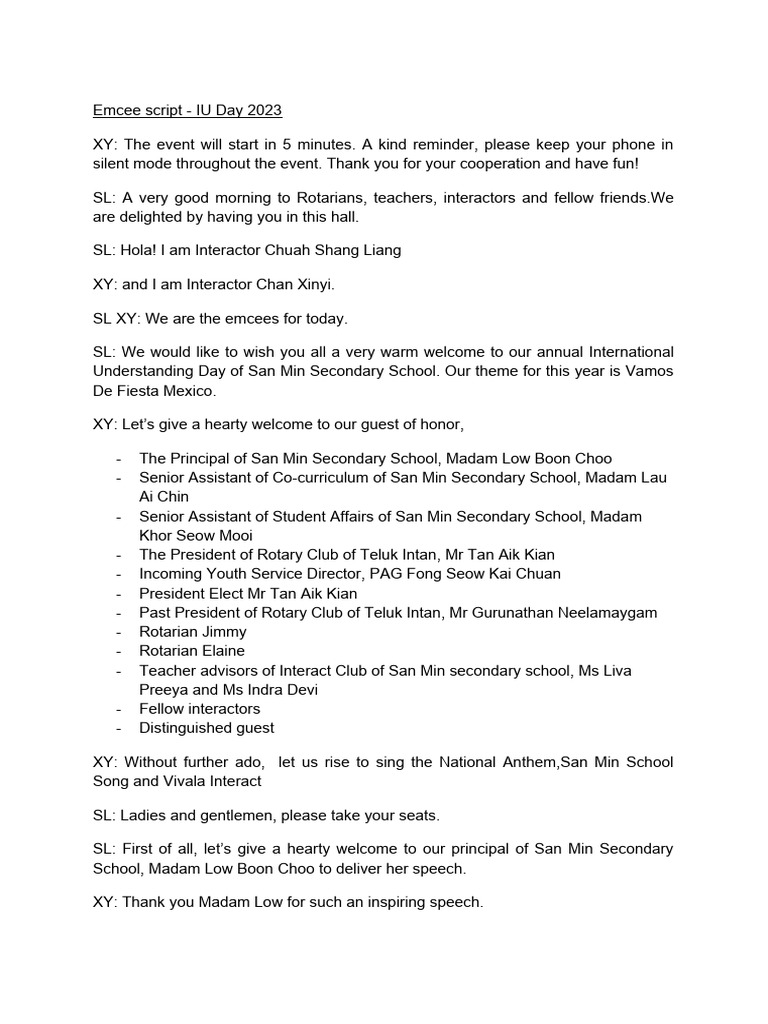 Emcee Script for IU Day 2023 Event | PDF