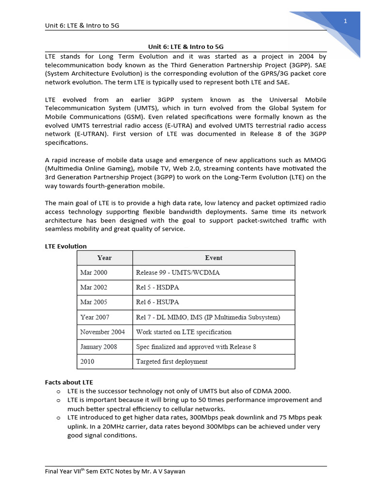 Unit 6 LTE & 5G | PDF | Lte (Telecommunication) | Duplex (Telecommunications)