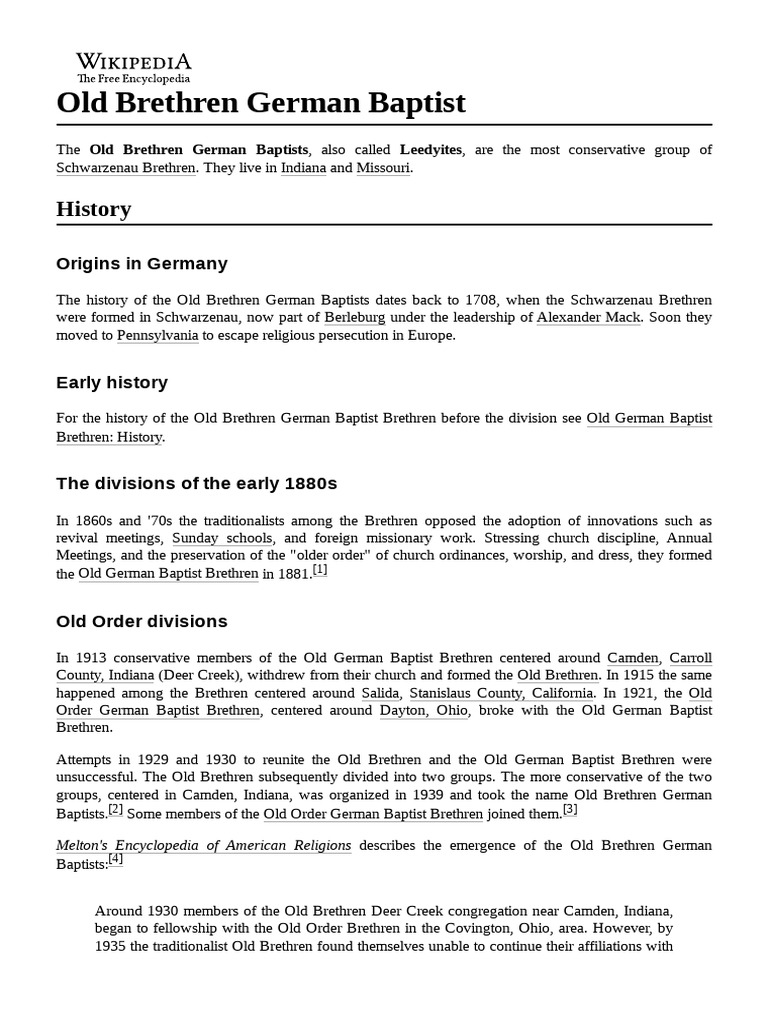 Old Brethren German Baptist | Download Free PDF | Christian ...