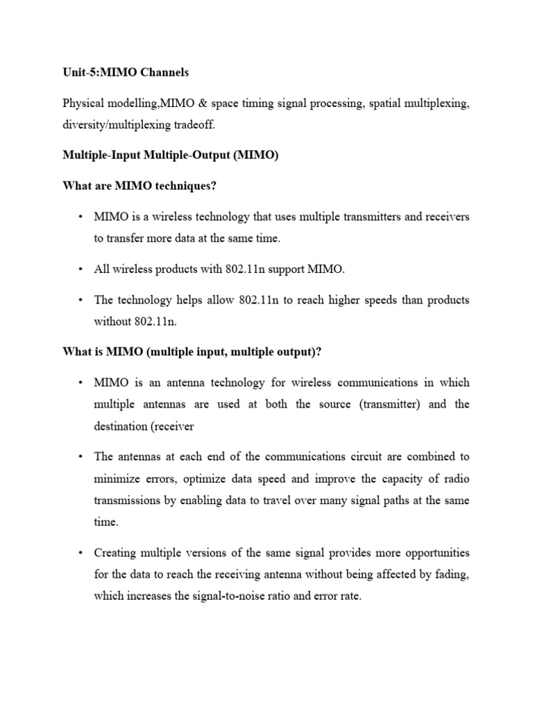 Unit-5 MIMO CHANNELS-NOTES | PDF | Mimo | 4 G