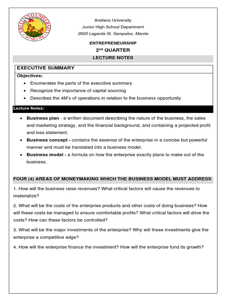 Entrep 2nd QTR Lecture Notes | PDF | Loans | Balance Sheet Entrep 2nd QTR Lecture Notes | PDF | Loans | Balance Sheet