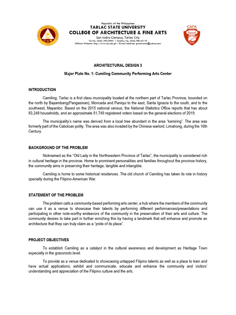 MAJOR PLATE 1 Community Performing Arts Center - Drawing Requirements ...