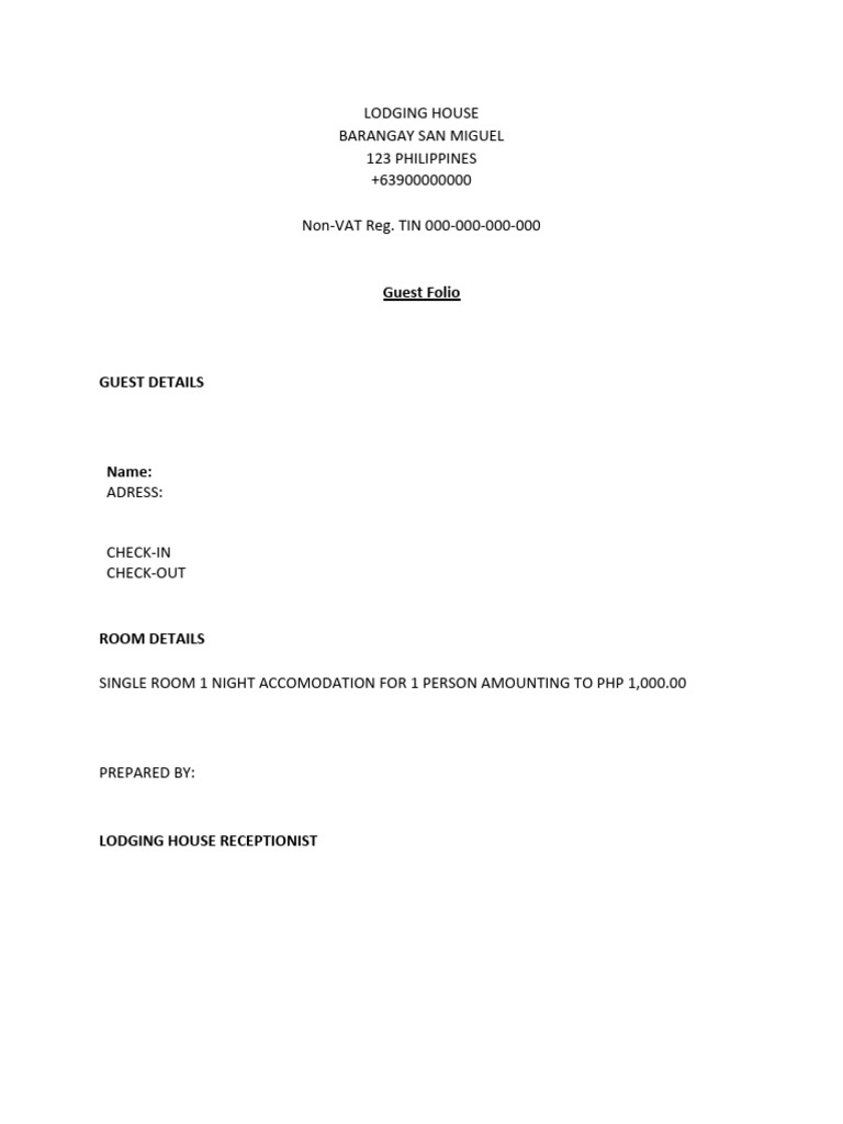 LODGING Guest Folio | PDF