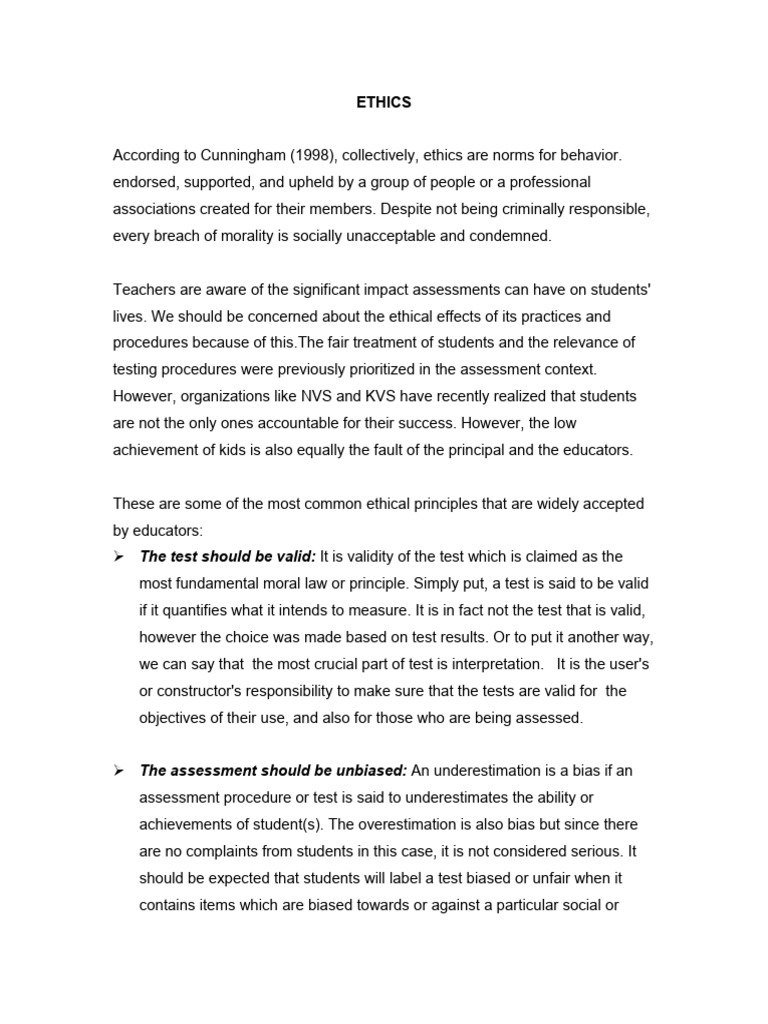 Ethics | PDF | Educational Assessment | Bias