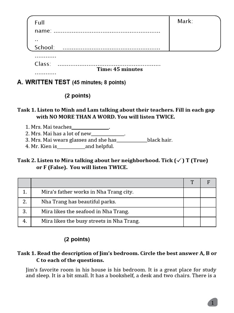 End Test 1 Semester 1 Pdf 