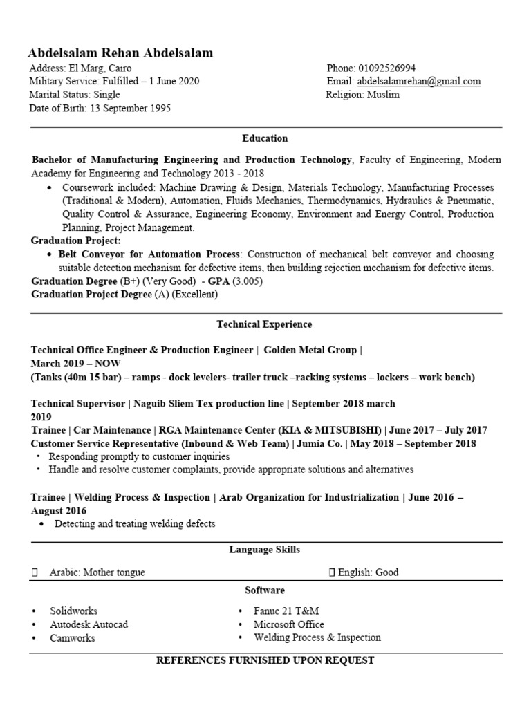 Abdelsalam Rayhan (Resume) | PDF | Engineering | Secondary Sector Of The Economy