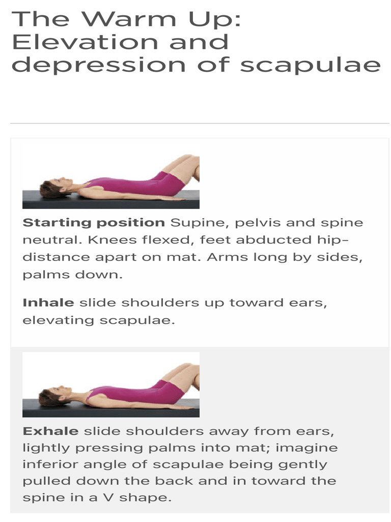 STOTT PILATES Warm Up Elevation & Depression of Scapulae Merrithew ...