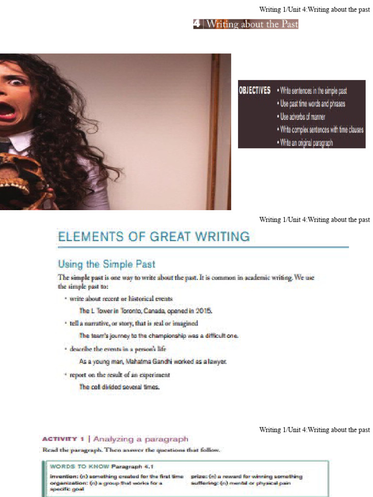 Writing About the Past: Unit 4 Guide | PDF