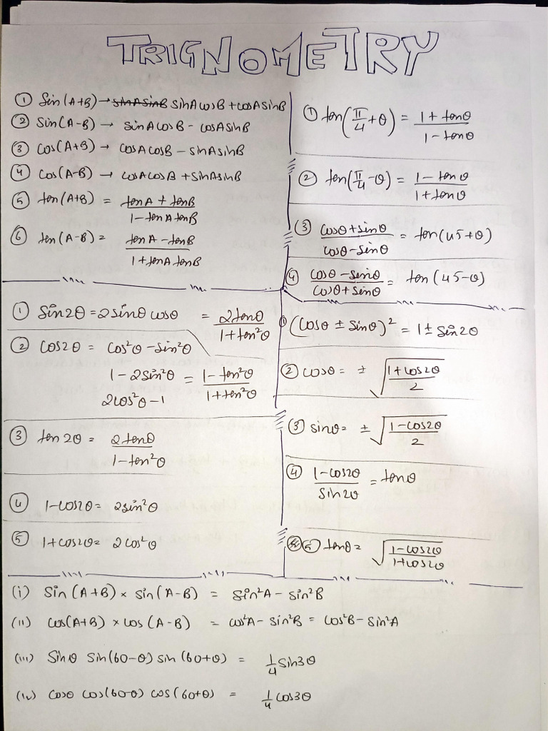 TRIGONOMETRY Formulaes | PDF