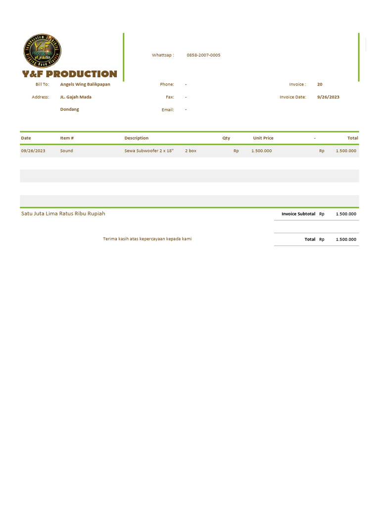 Invoice Sound System Angels Wing BPN | PDF