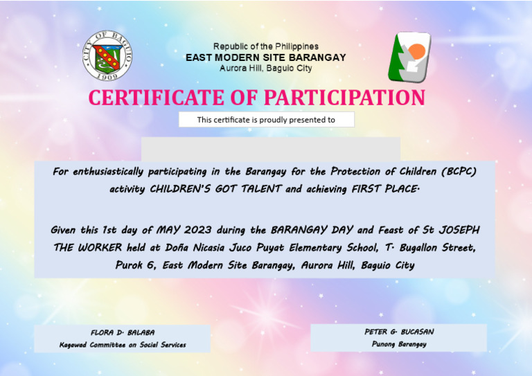 Certificate of Participation 2023 Got Talent | PDF