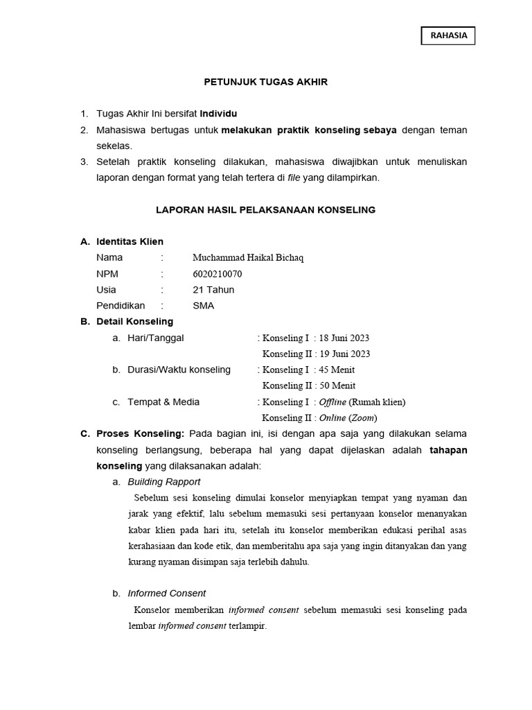 Format Laporan Pelaksanaan Konseling | PDF