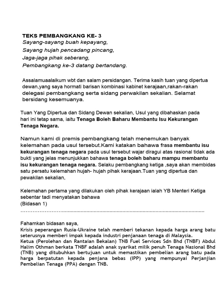 Teks Pembangkang Ke 3 | PDF