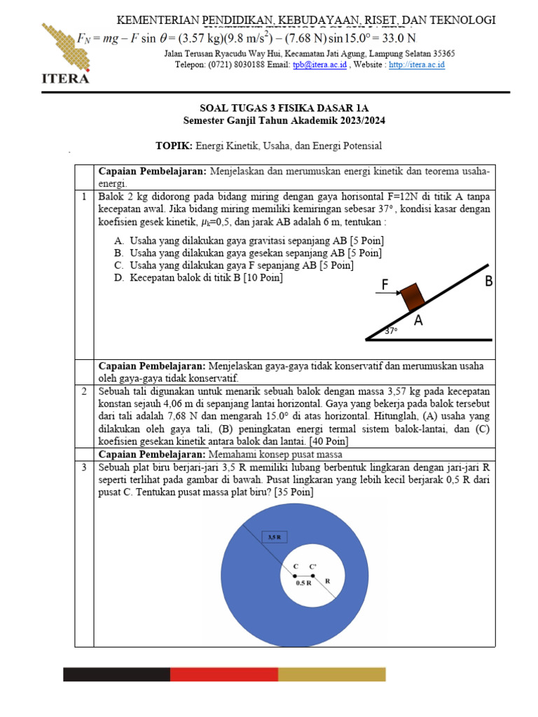 Soaldan Solusi - Tugas 3-Fisdas 1a - Usaha, Energi, Dan Momentum Linear ...