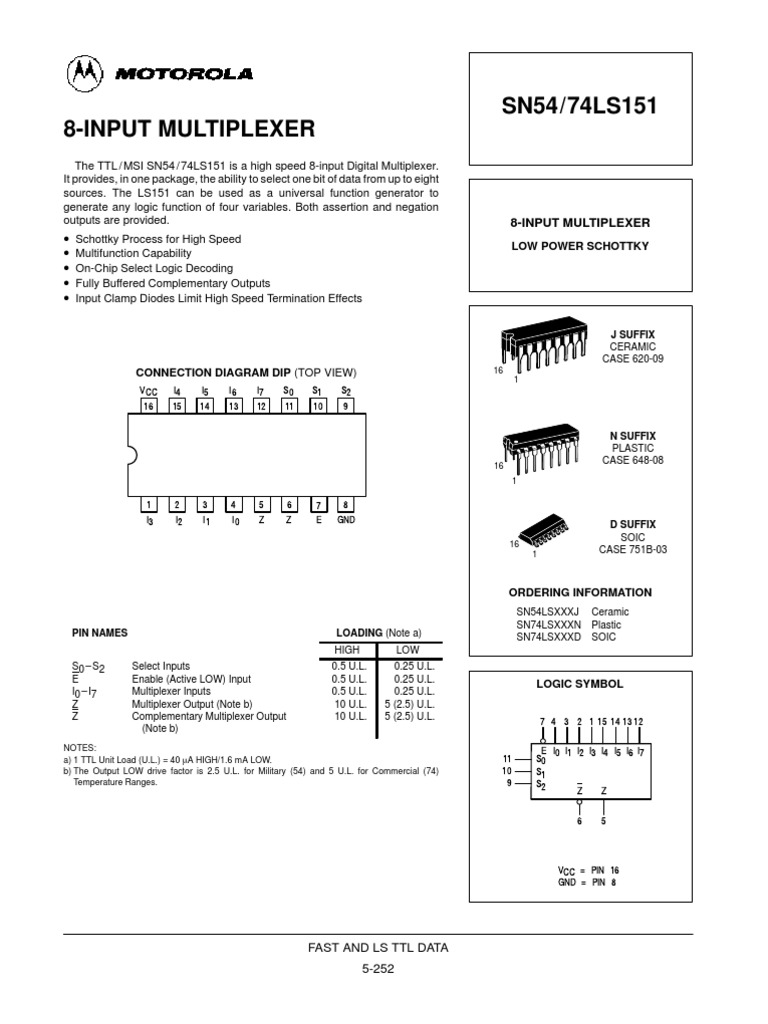 Data Sheet Multiplexor 74ls151 | Electronics | Electrical Engineering