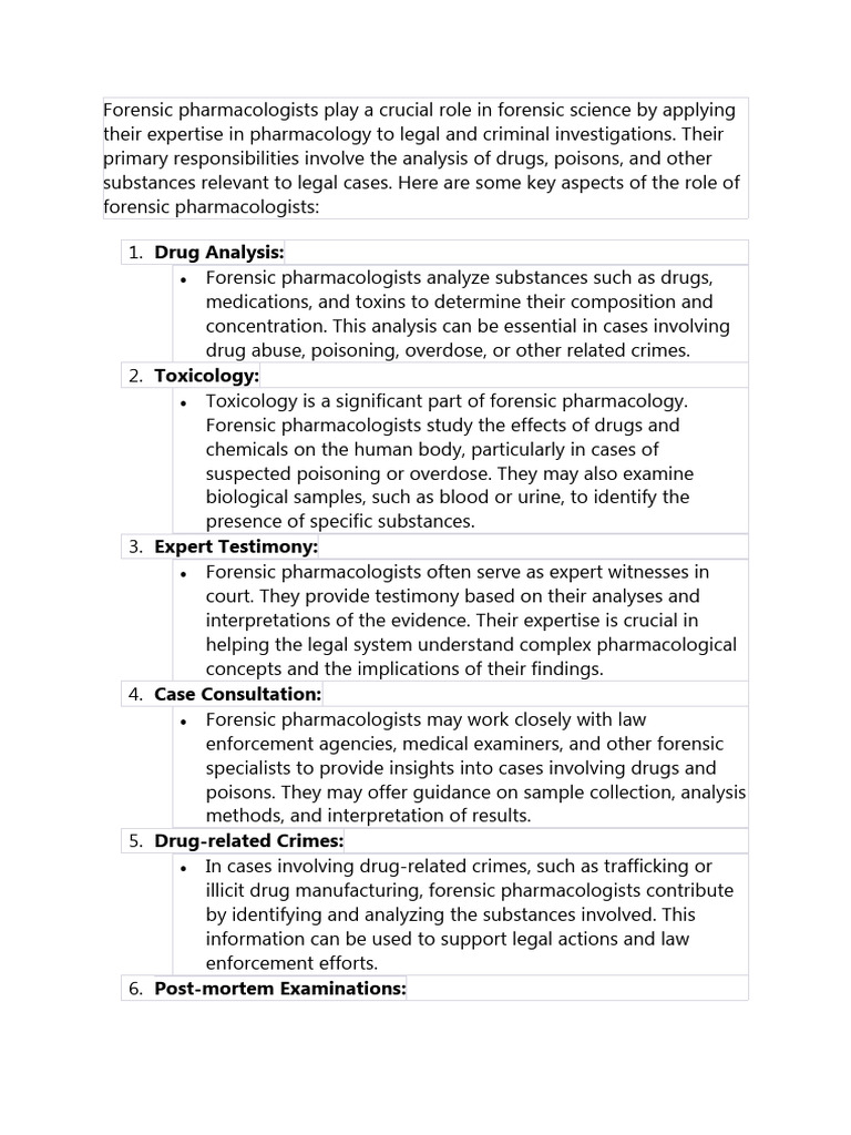 Role of Forensic Pharmacologists | PDF | Pharmacology | Forensic Science