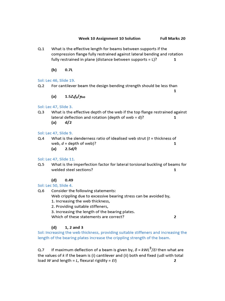 Assignment 10solution | PDF | Beam (Structure) | Bending