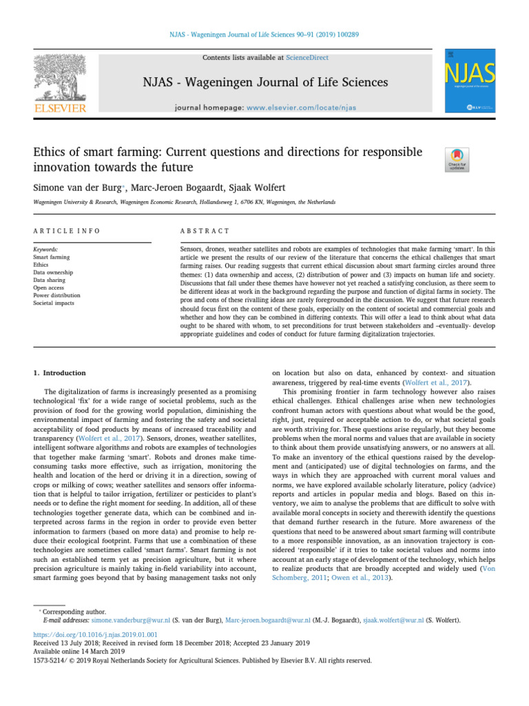 Ethics of Smart Farming Current Questions and Dir - 2019 - NJAS ...