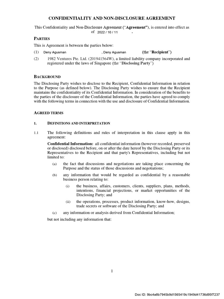 HelloSign Template NDA - Internship | PDF | Non Disclosure Agreement ...