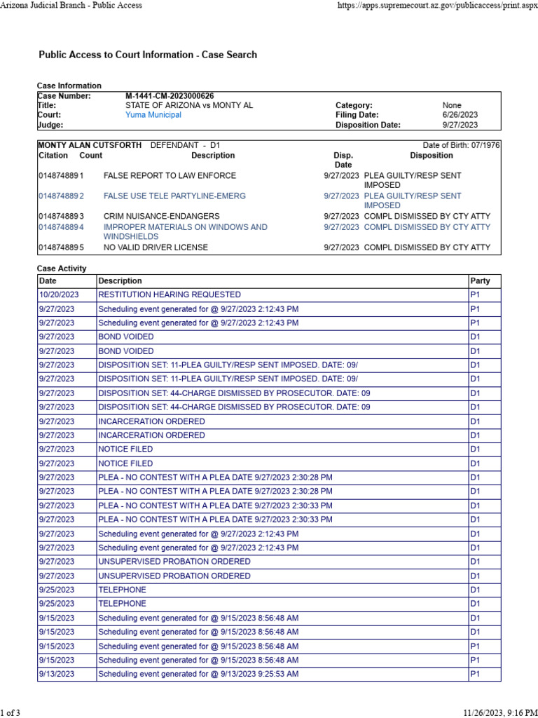 Arizona Court Case Lookup: Monty Al | PDF | Websites | Information