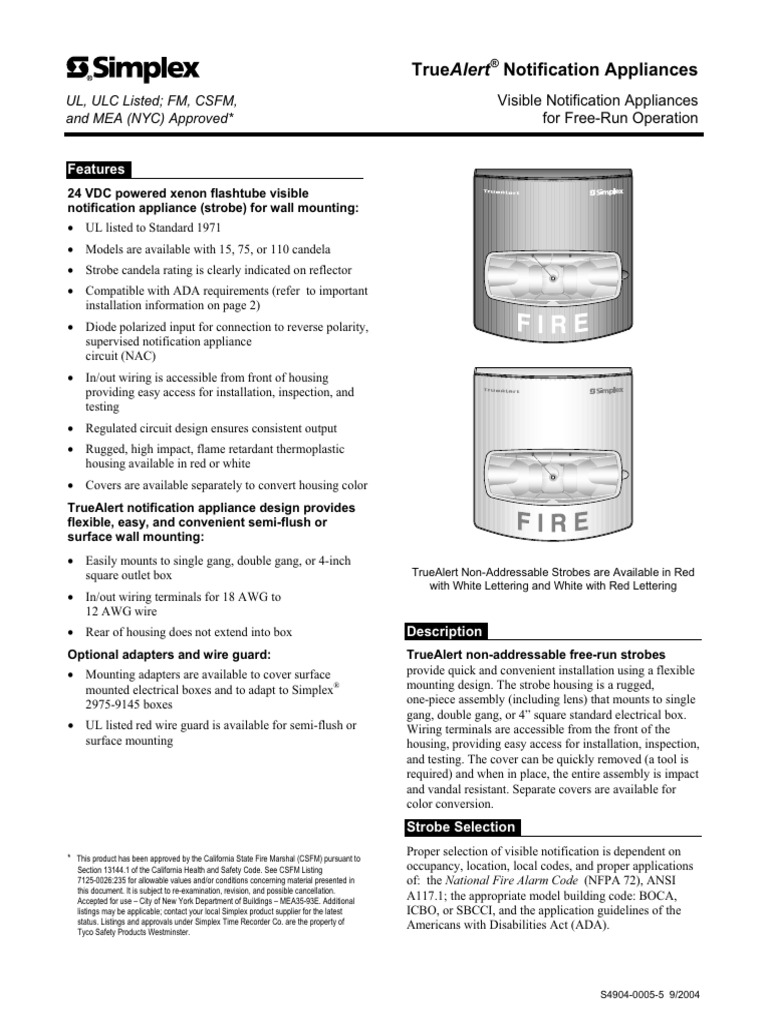 Simplex TrueAlert Non-Addressable Free-Run Horn Strobes | Download Free ...