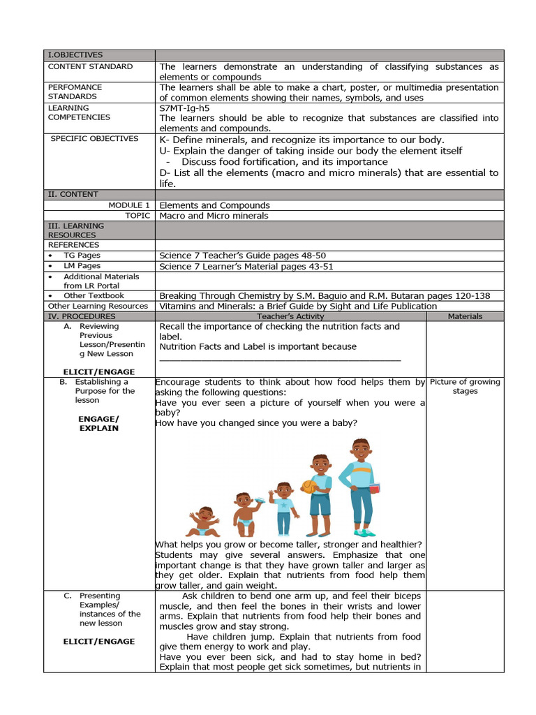 Lesson Plan 5 Elements and Compounds | PDF | Nutrients | Learning