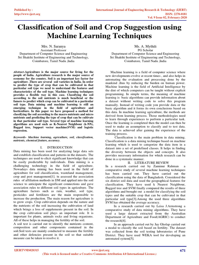 IJERT Classification of Soil and Crop Su | PDF | Support Vector Machine | Machine Learning