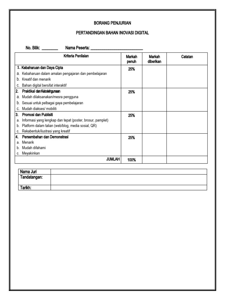 Borang Penilaian Produk:projek | PDF