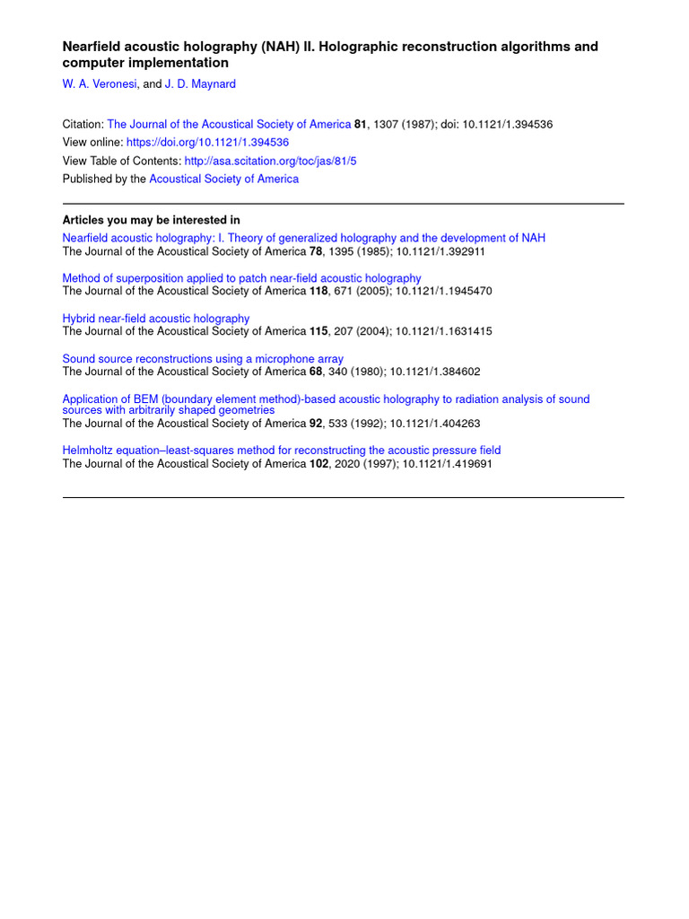 Nearfield Acoustic Holography (NAH) II. Holographic Reconstruction Algorithms and Computer ...