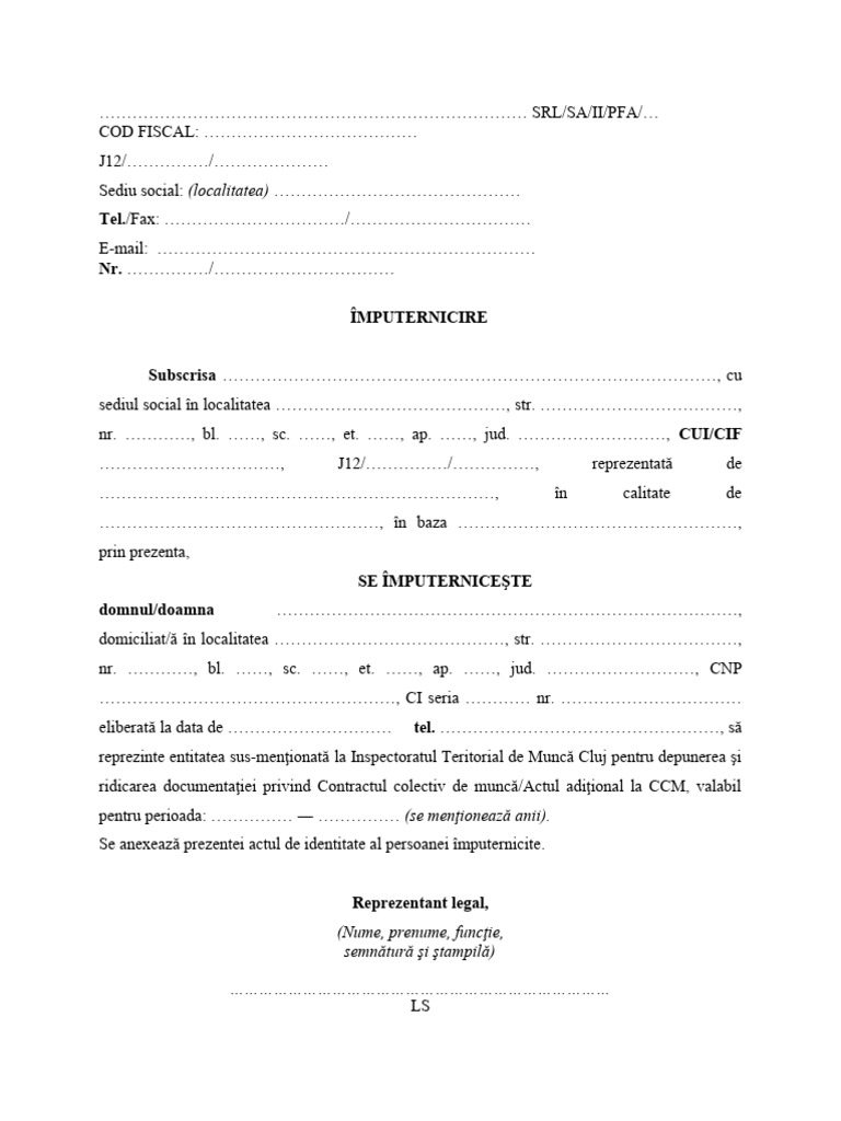 9 Imputernicire Depunere Si Ridicare CCM | PDF