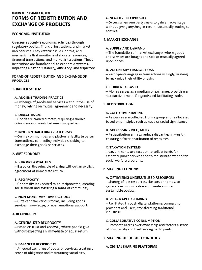 (L02) Forms of Redistribution and Exchange of Products | PDF ...
