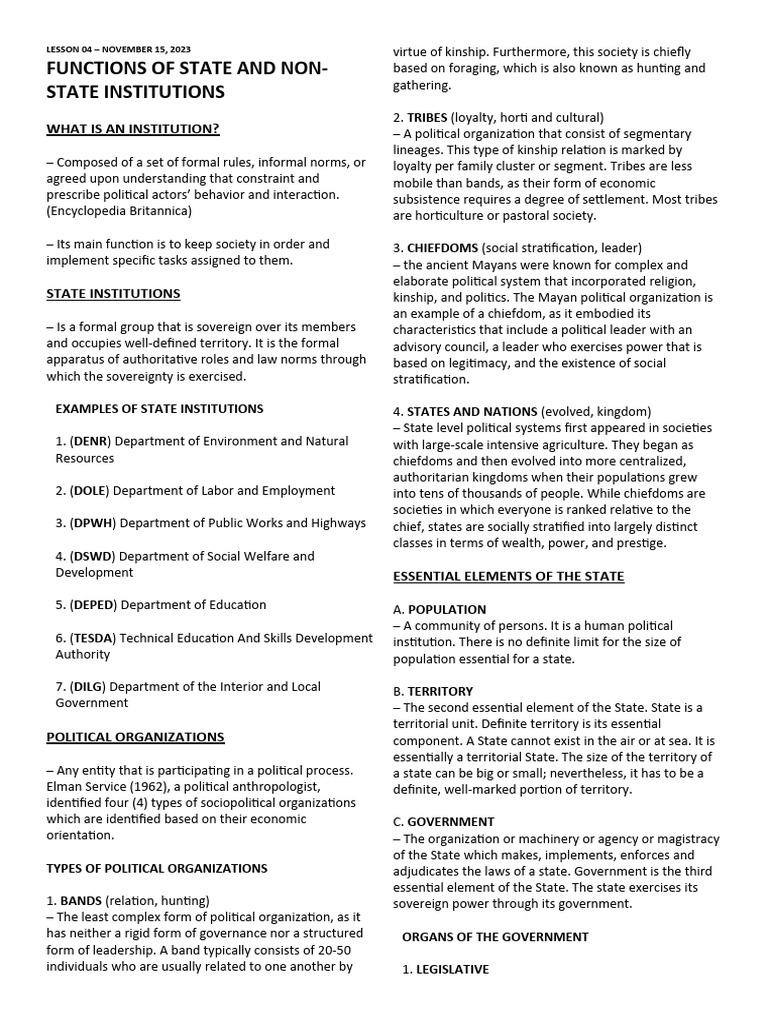 State vs Non-State Institutions Explained | PDF | State (Polity ...