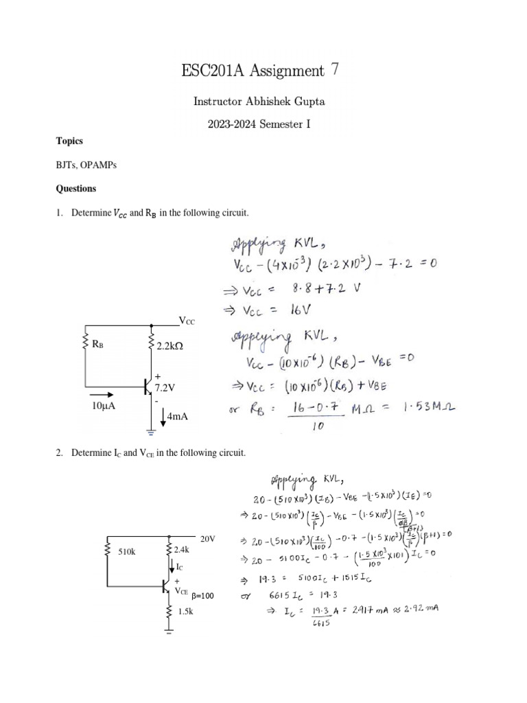 ESC201 Assignment 7 Sol | PDF | Operational Amplifier | Analog Circuits