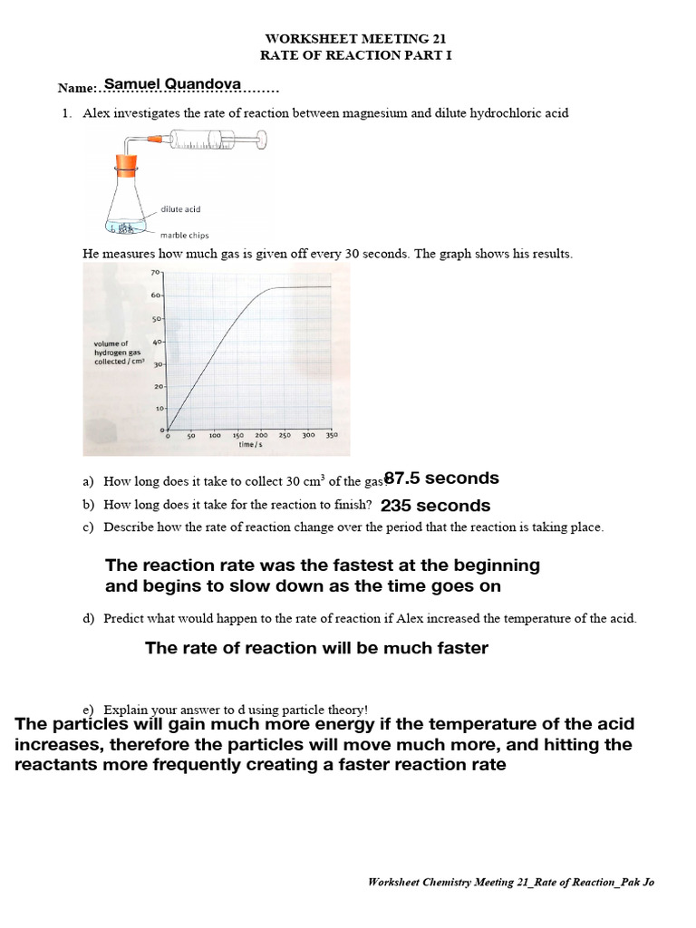 Rate of Reaction Worksheet | PDF | Reaction Rate | Chemical Reactions