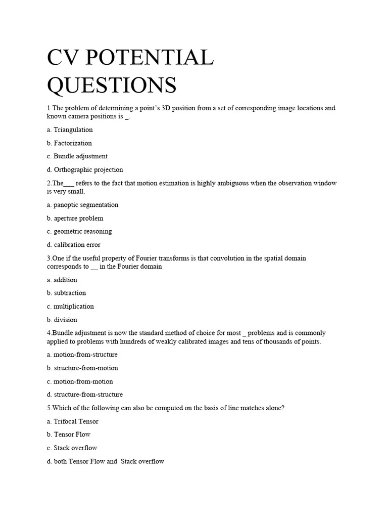 CV Potential Questions | PDF | Geometry | Mathematics